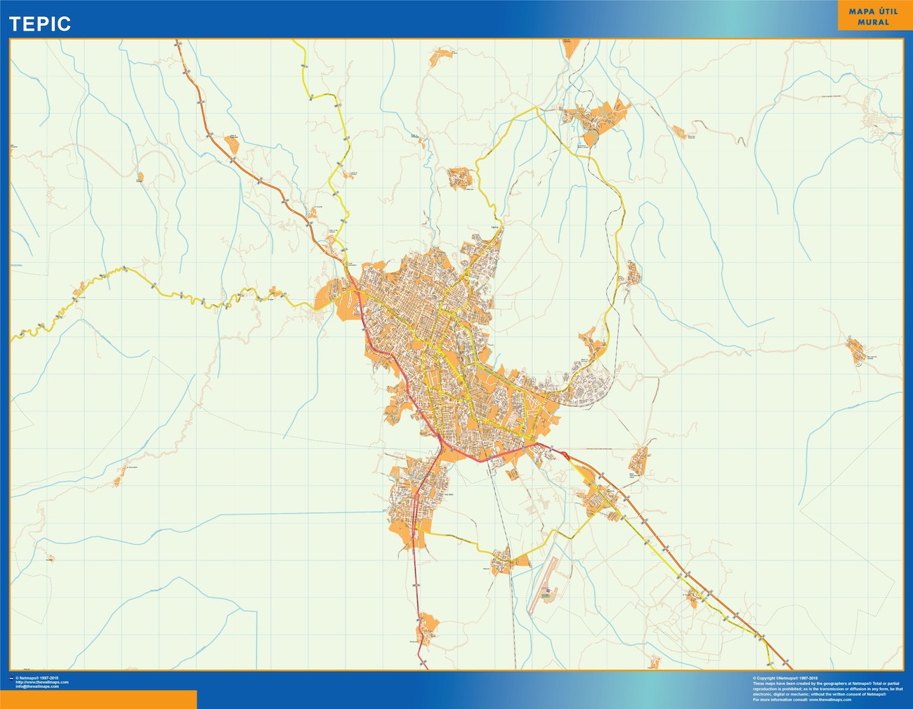 Mapa Tepic en Mexico plastificado | Mapas murales México, USA y Canada ...